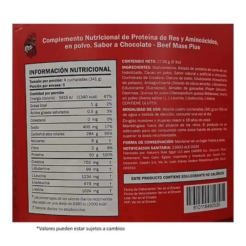 RED REX BEEF PROTEIN GAINER 6LB 8 SERVS - Fitsi!